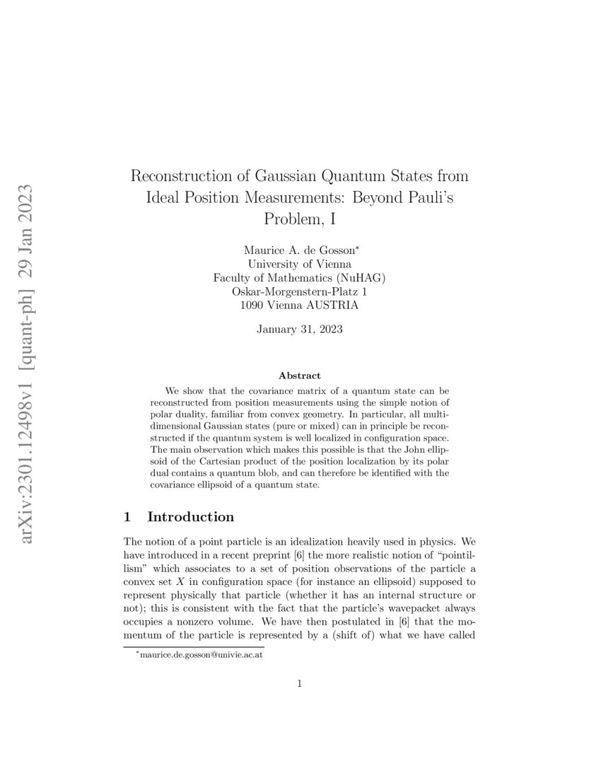 Reconstruction of Gaussian Quantum States from Ideal Position ...