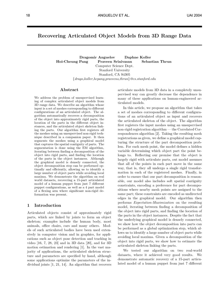 Recovering Articulated Object Models From 3d Range Data Deepai