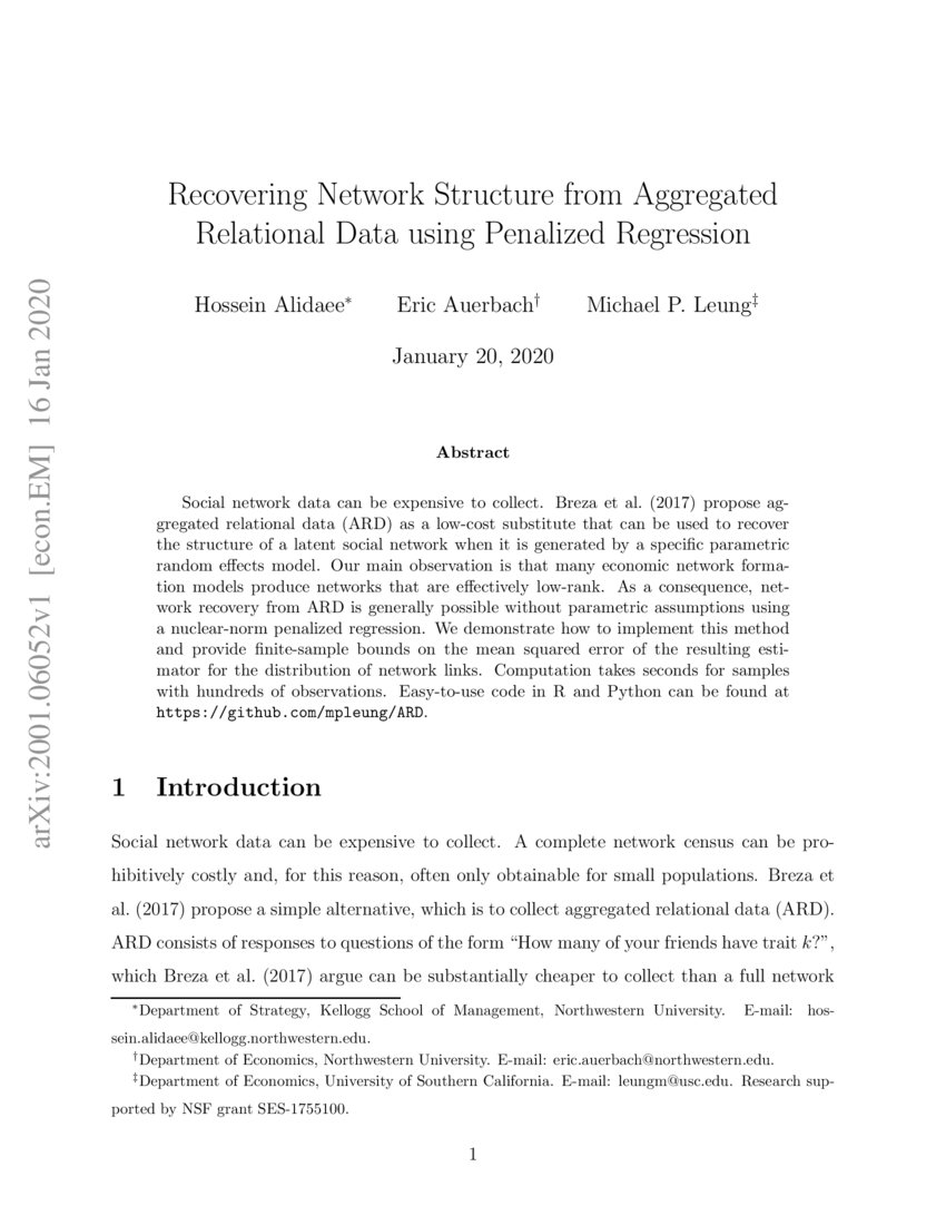 Recovering Network Structure from Aggregated Relational Data using Penalized Regression | DeepAI