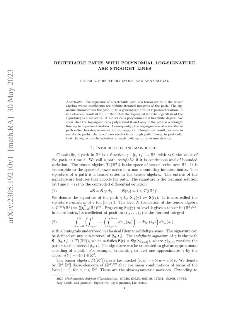 Rectifiable paths with polynomial log-signature are straight lines | DeepAI