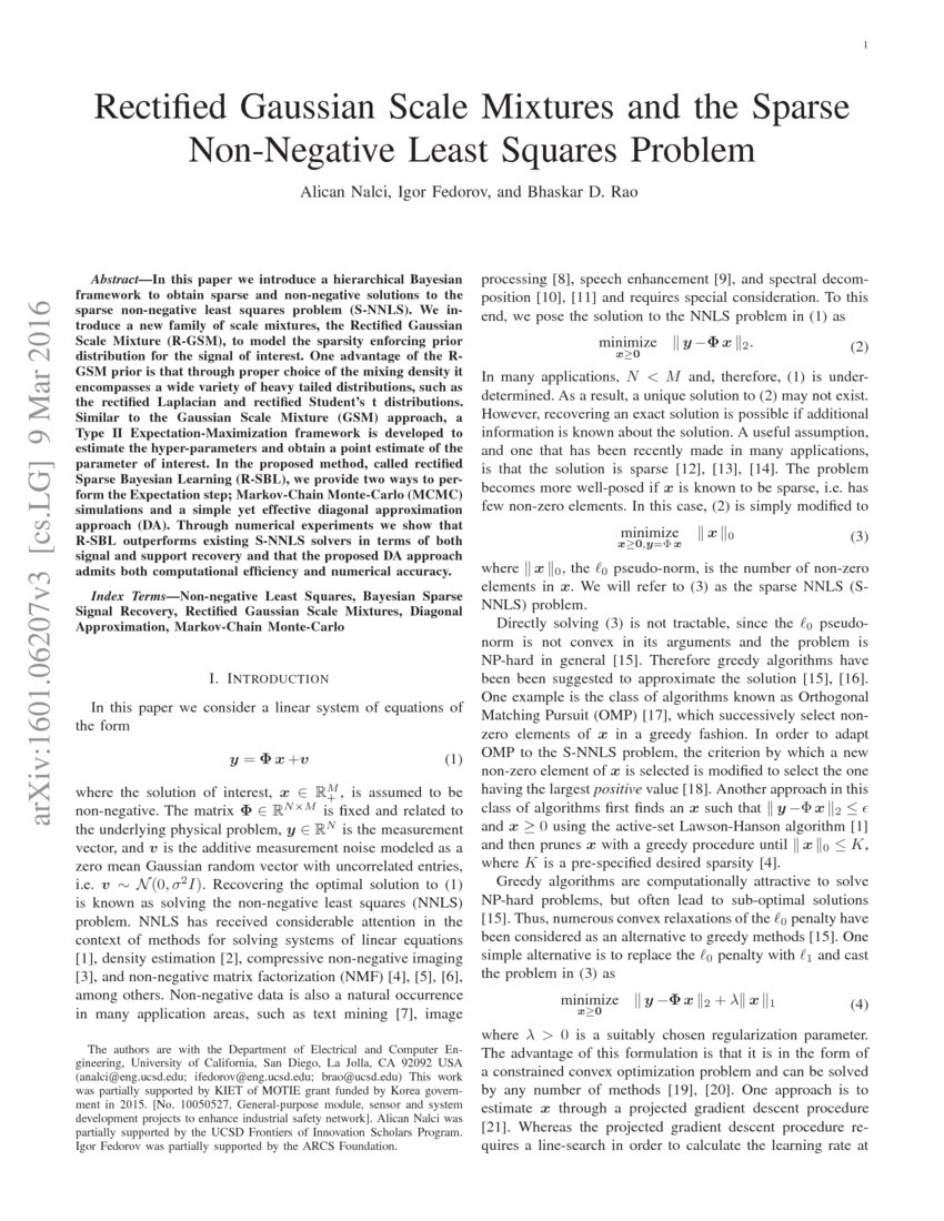 Rectified Gaussian Scale Mixtures and the Sparse Non-Negative Least Squares Problem | DeepAI
