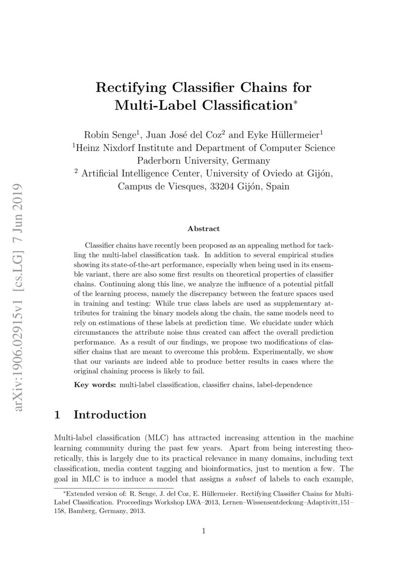 Rectifying Classifier Chains For Multi Label Classification Deepai 5413