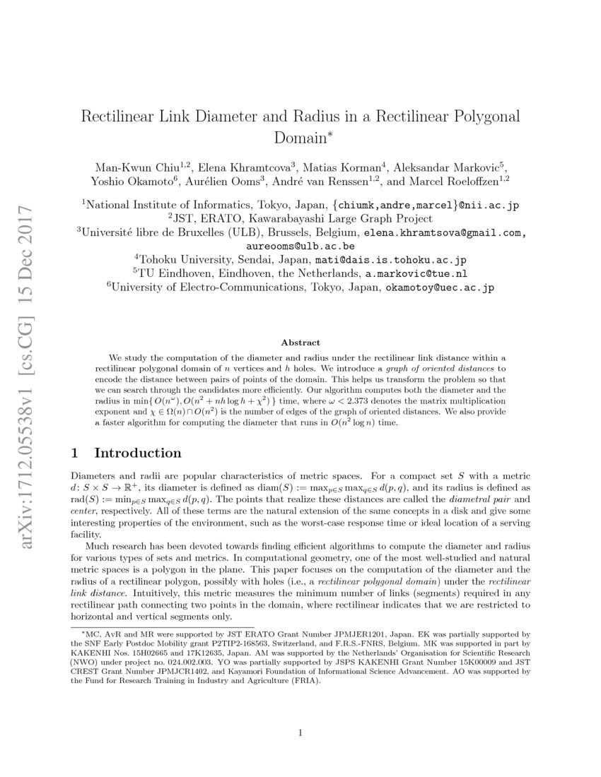 Rectilinear Link Diameter and Radius in a Rectilinear Polygonal Domain ...