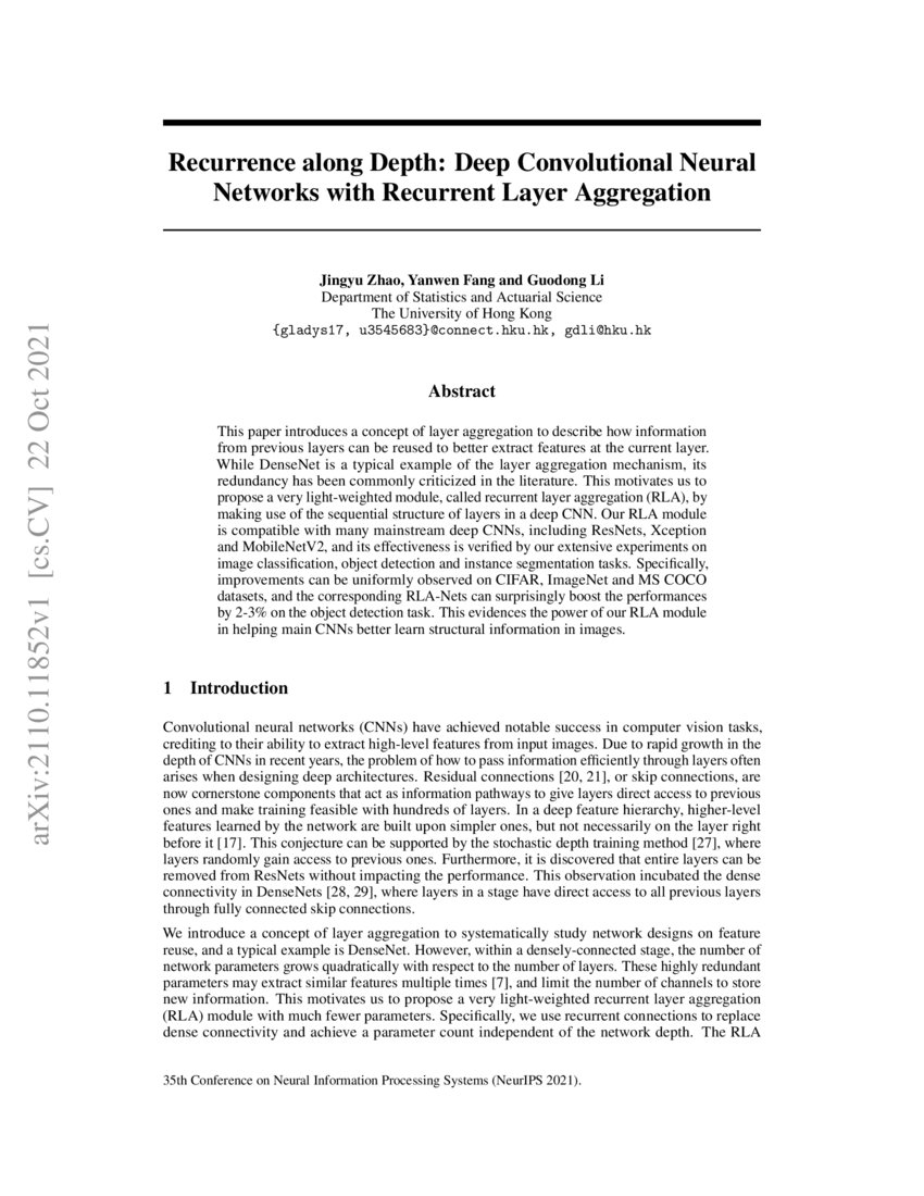 Recurrence Along Depth Deep Convolutional Neural Networks With Recurrent Layer Aggregation Deepai