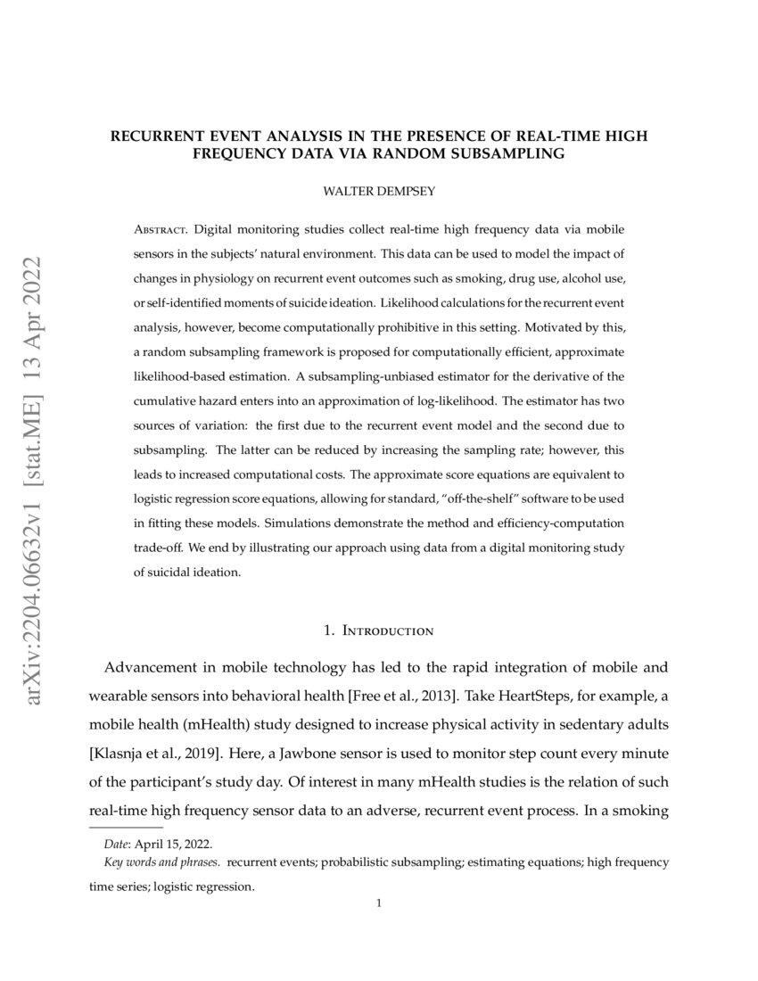 Recurrent Event Analysis In The Presence Of Real Time High Frequency Data Via Random Subsampling