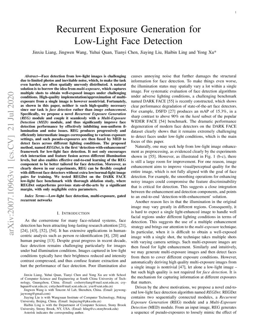 Recurrent Exposure Generation for Low-Light Face Detection | DeepAI