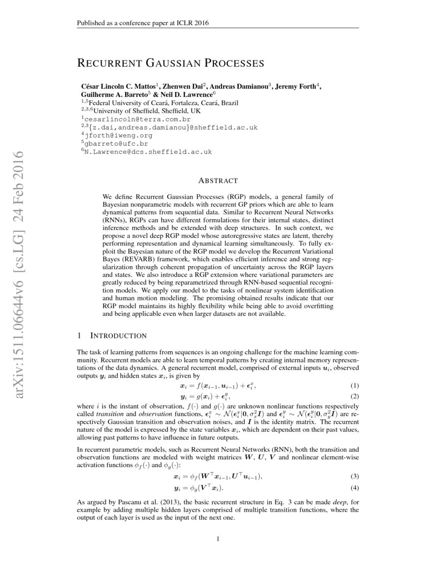 Recurrent Gaussian Processes | DeepAI Recurrent Gaussian Processes | DeepAI