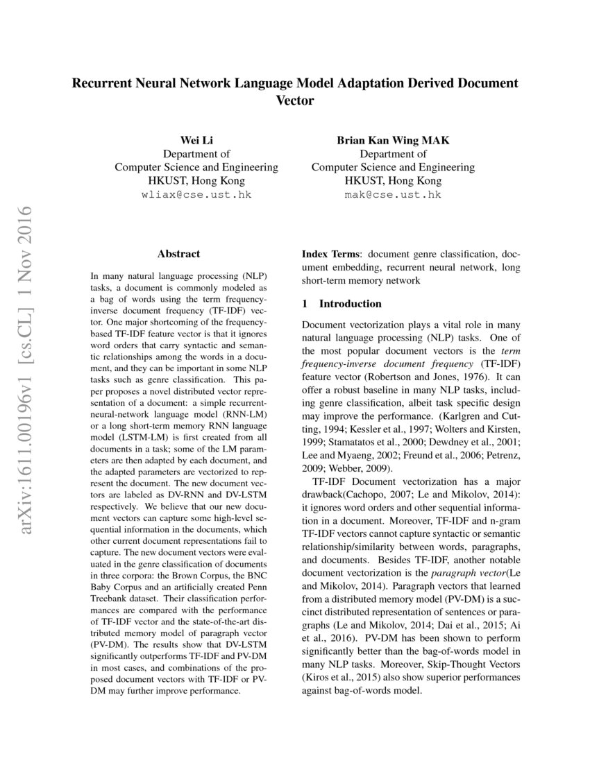 Recurrent Neural Network Language Model Adaptation Derived Document ...