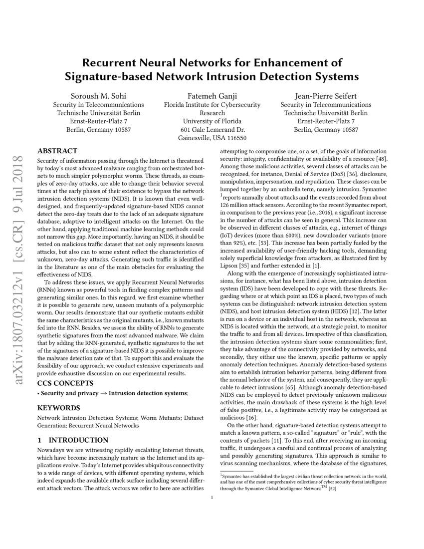 Recurrent Neural Networks For Enhancement Of Signature Based Network Intrusion Detection Systems