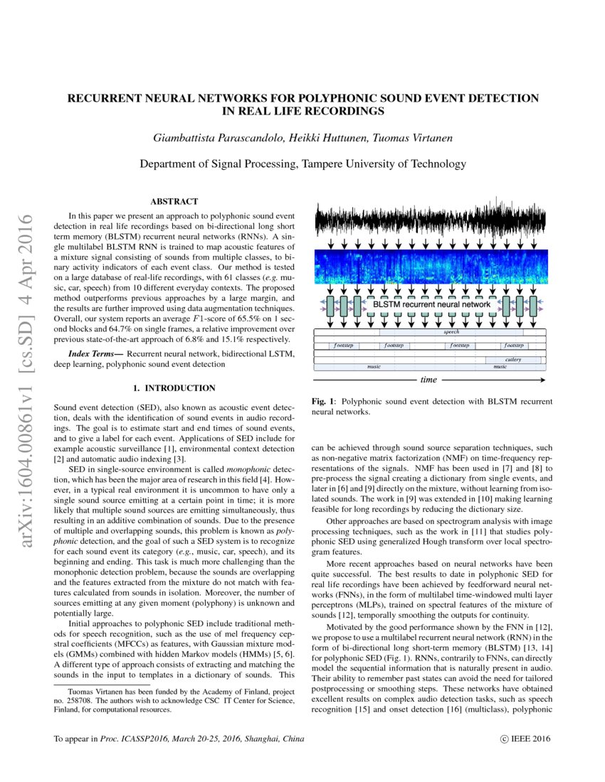 Recurrent Neural Networks For Polyphonic Sound Event Detection In Real Life Recordings Deepai