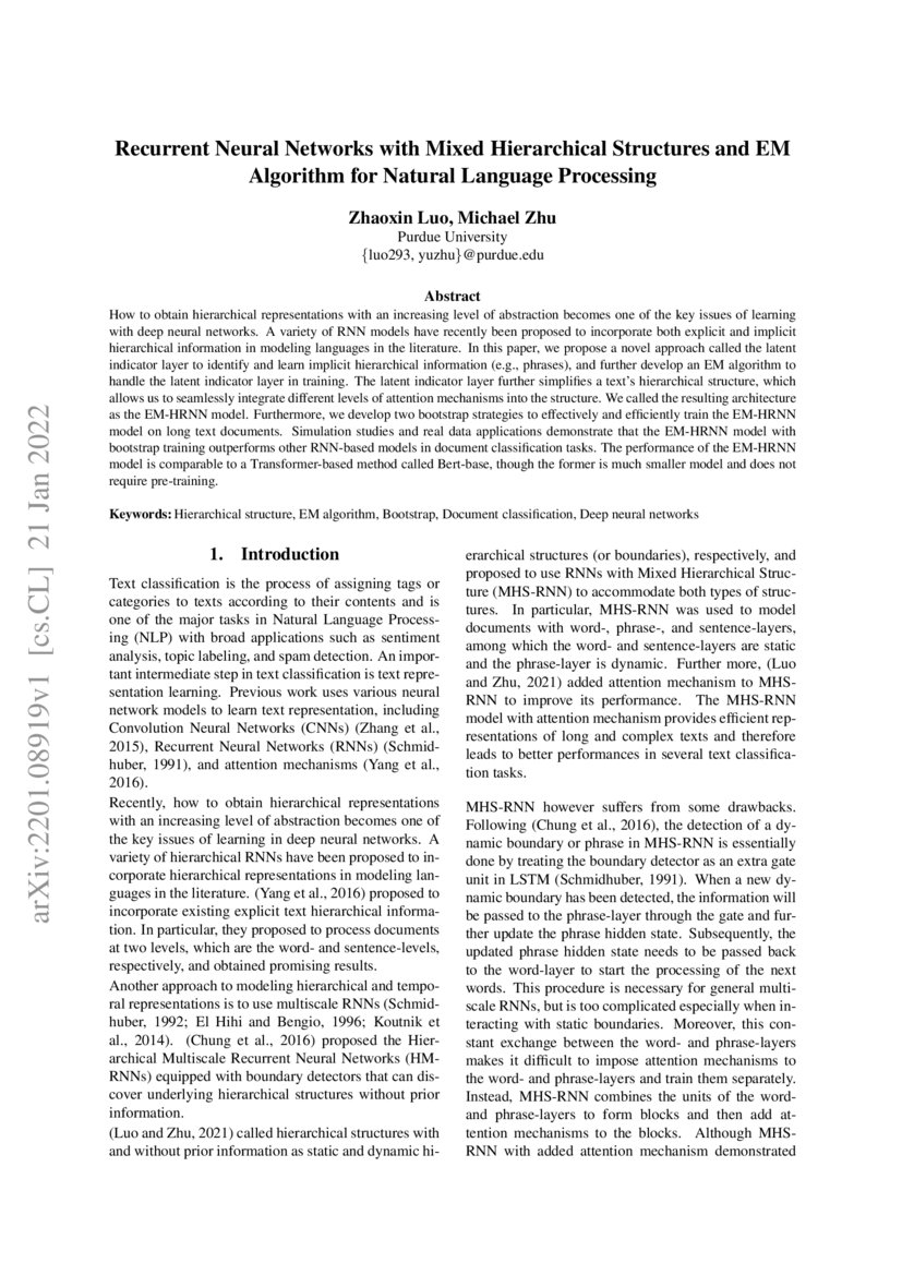 Recurrent Neural Networks With Mixed Hierarchical Structures And Em Algorithm For Natural