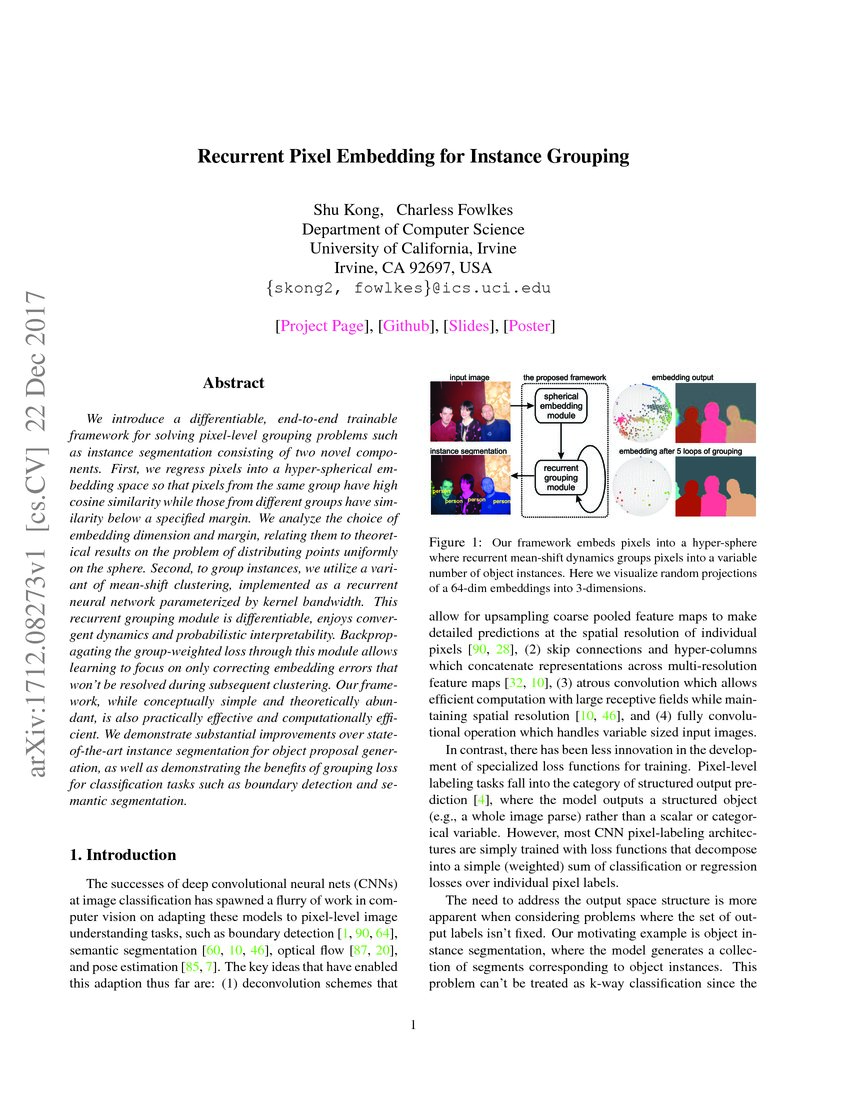Recurrent Pixel Embedding for Instance Grouping | DeepAI