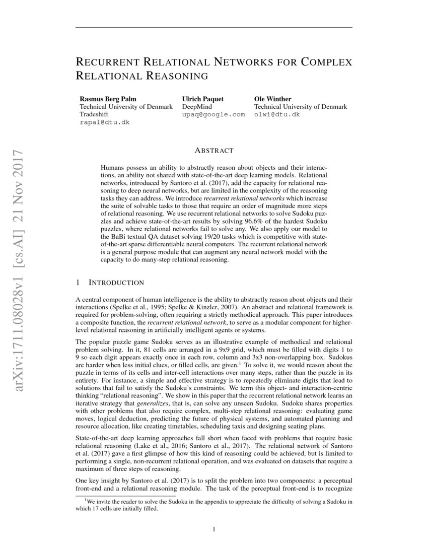 Recurrent Relational Networks For Complex Relational Reasoning Deepai
