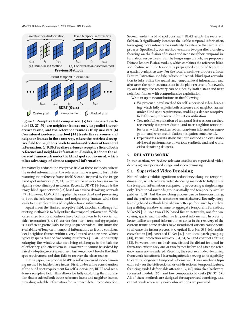 Recurrent Self Supervised Video Denoising With Denser Receptive Field
