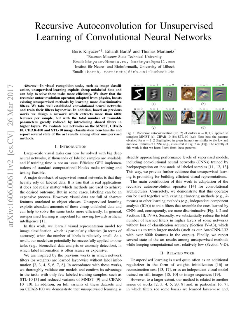 Recursive Autoconvolution For Unsupervised Learning Of Convolutional Neural Networks Deepai