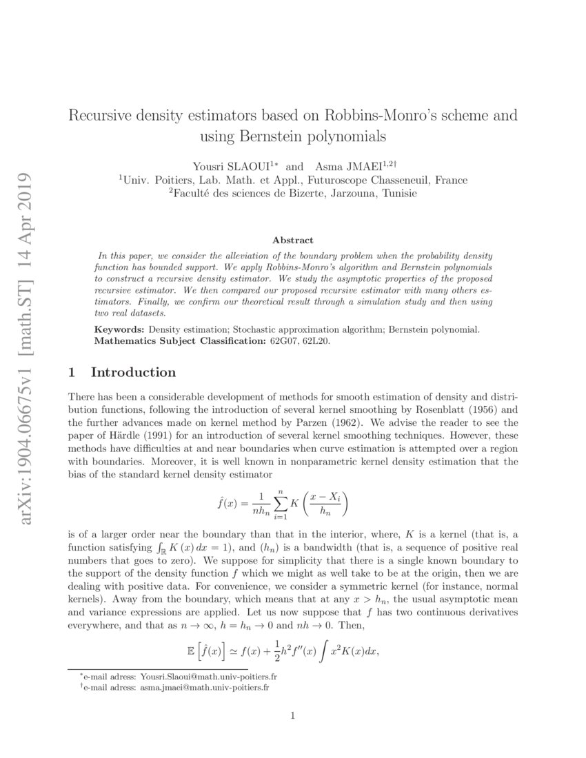 Recursive Density Estimators Based On Robbins Monros Scheme And Using Bernstein Polynomials
