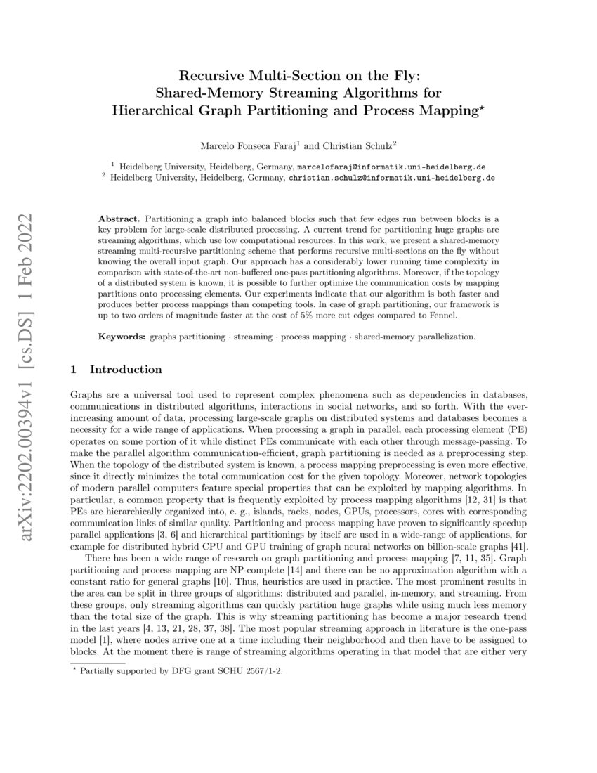 Recursive Multi Section On The Fly Shared Memory Streaming Algorithms For Hierarchical Graph