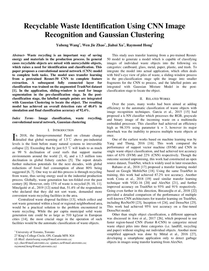 Recyclable Waste Identification Using CNN Image Recognition and ...