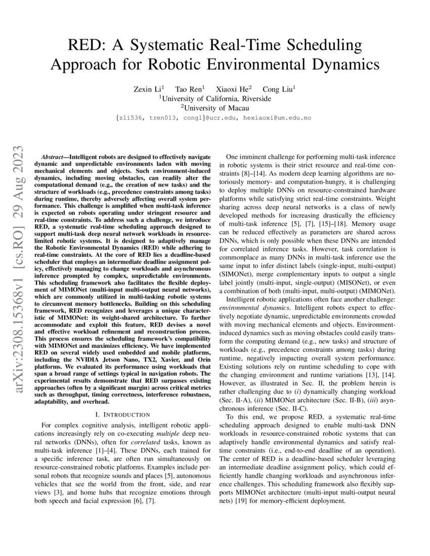 Red A Systematic Real Time Scheduling Approach For Robotic Environmental Dynamics Deepai