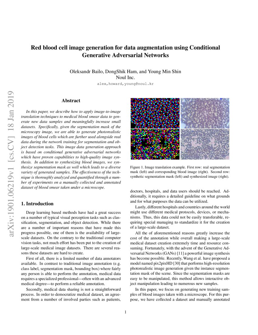 Red blood cell image generation for data augmentation using Conditional Generative Adversarial ...
