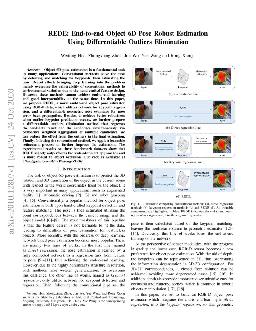 REDE: End-to-end Object 6D Pose Robust Estimation Using Differentiable Outliers Elimination | DeepAI