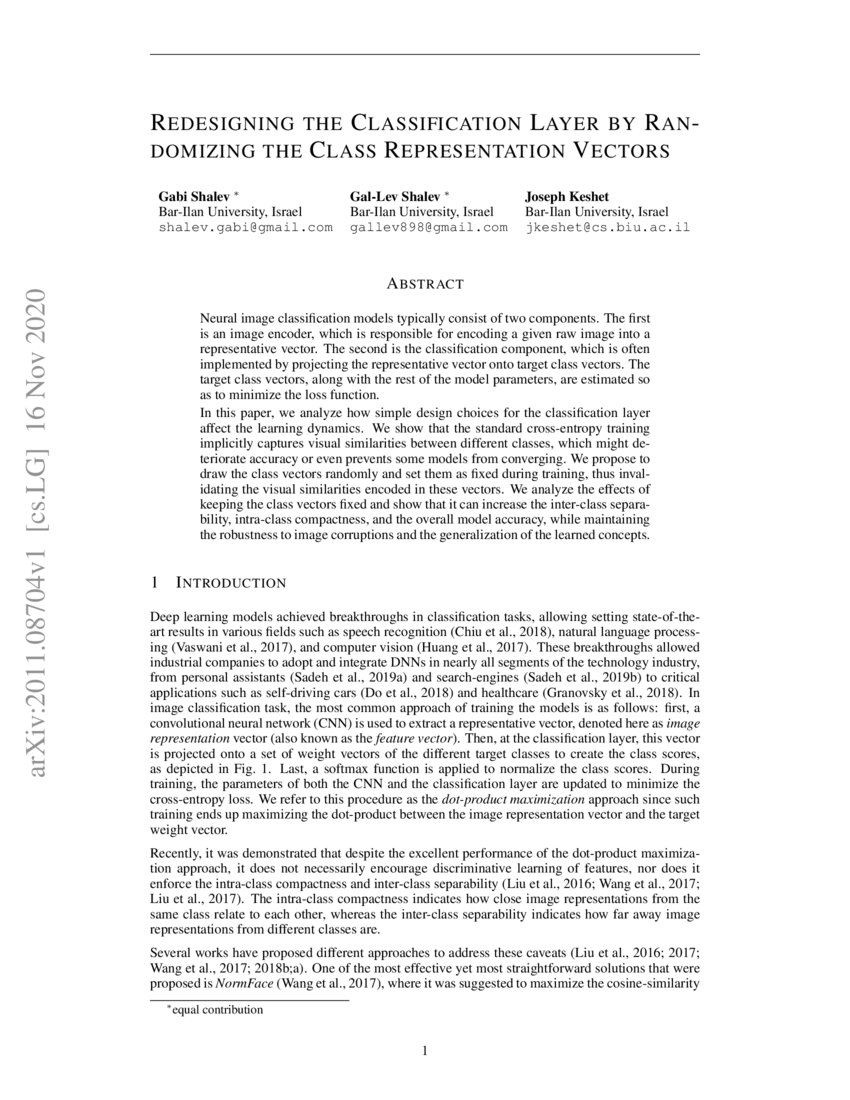 Redesigning The Classification Layer By Randomizing The Class