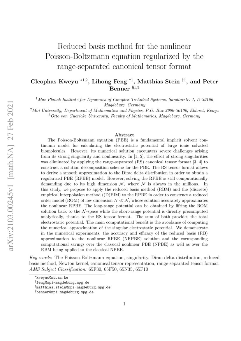 Reduced basis method for the nonlinear Poisson-Boltzmann equation ...