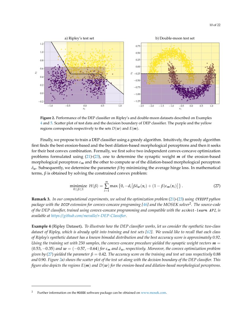 Reduced Dilation-Erosion Perceptron for Binary Classification | DeepAI