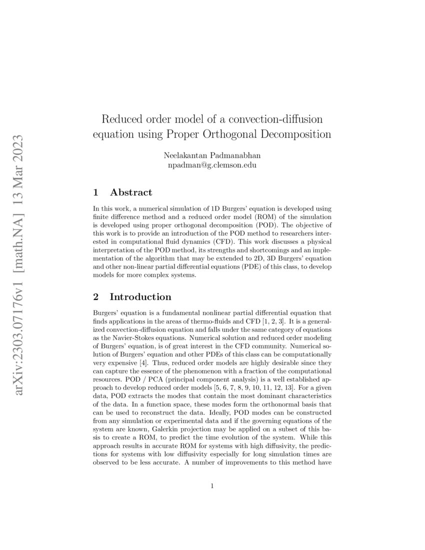 Reduced Order Model Of A Convection Diffusion Equation Using Proper