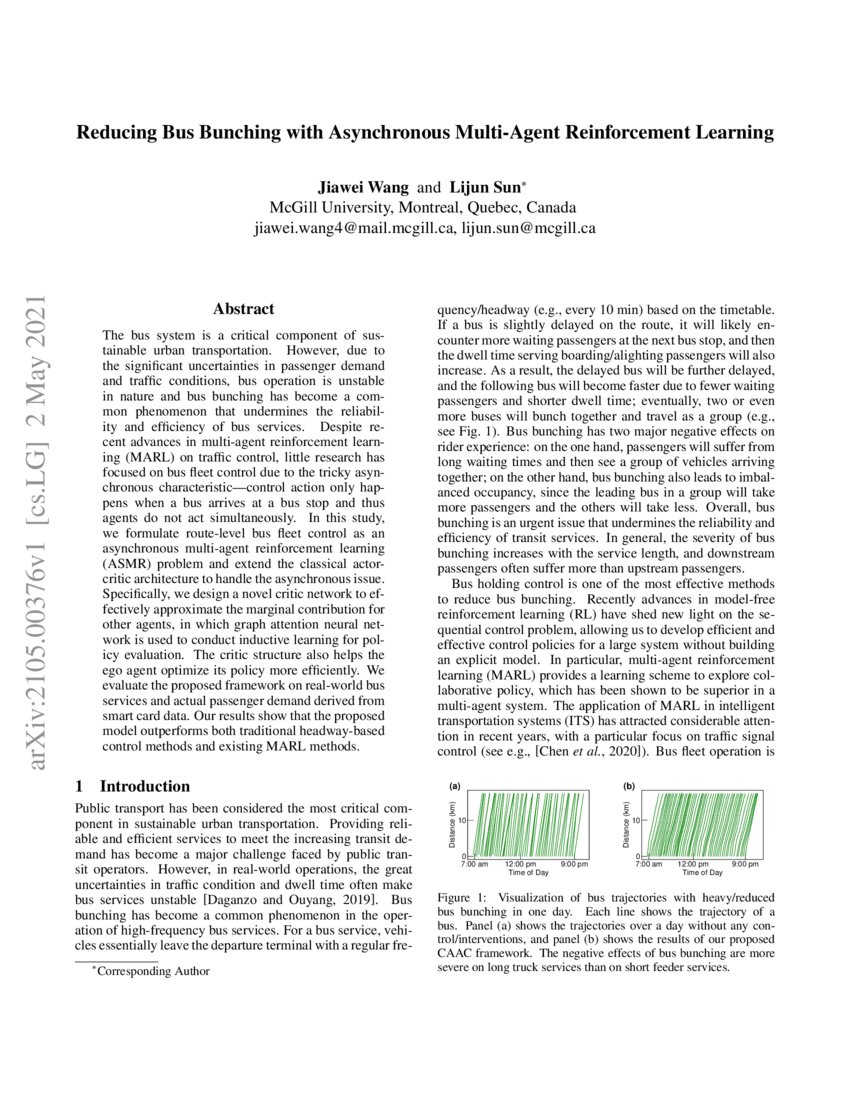 Reducing Bus Bunching with Asynchronous Multi-Agent Reinforcement ... Reducing Bus Bunching with Asynchronous Multi-Agent Reinforcement ...