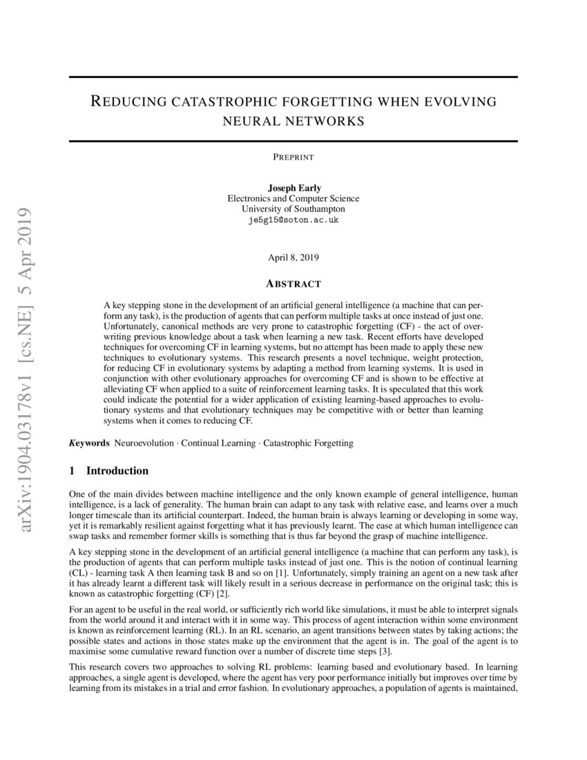 Reducing catastrophic forgetting when evolving neural networks | DeepAI