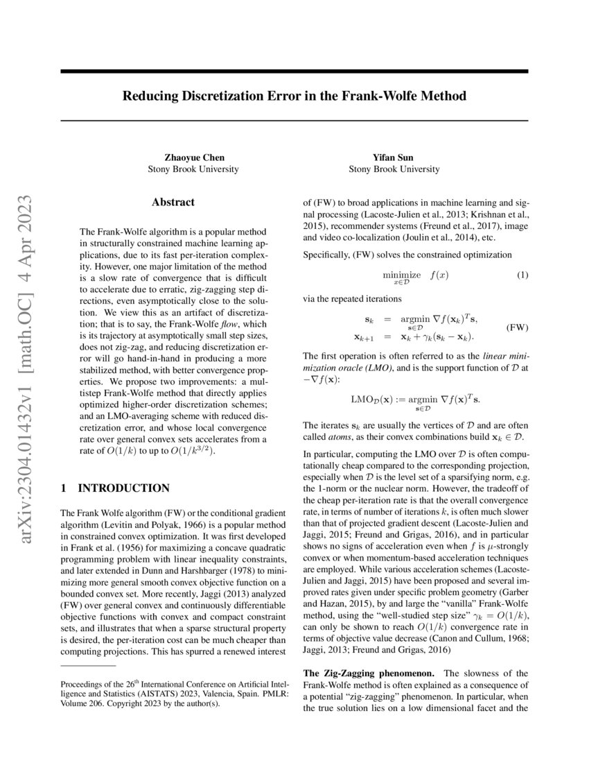 Reducing Discretization Error in the Frank-Wolfe Method | DeepAI