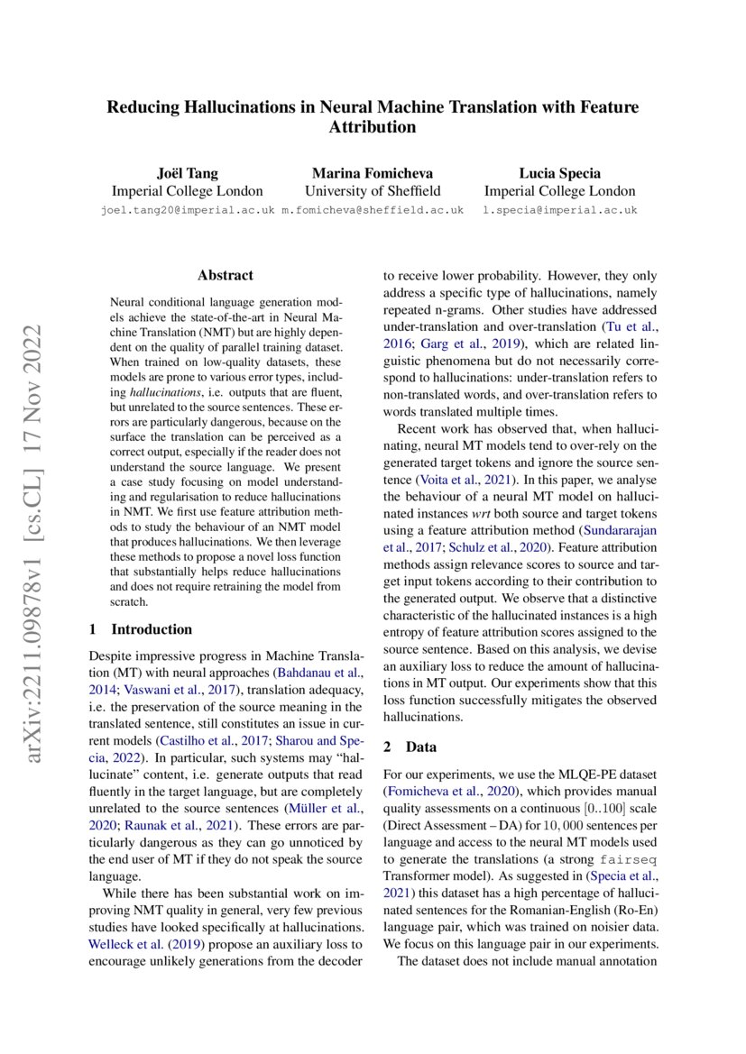Reducing Hallucinations in Neural Machine Translation with Feature Attribution | DeepAI