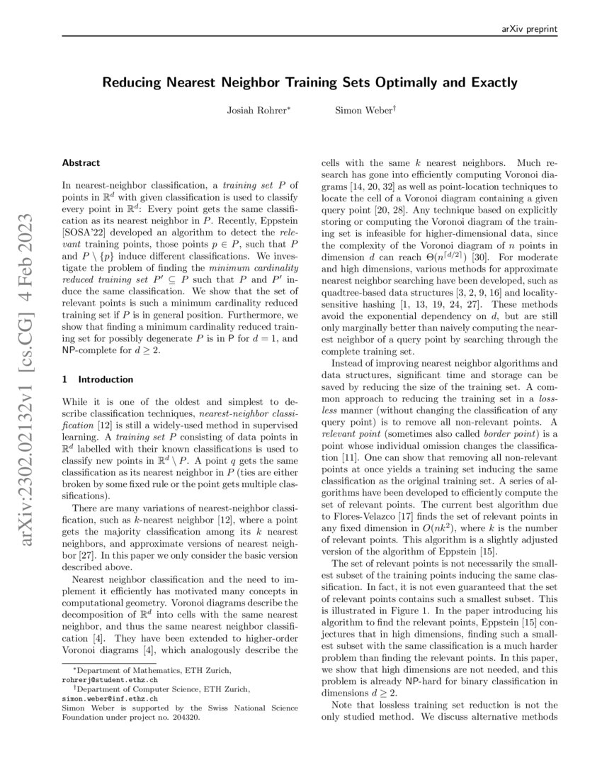 Reducing Nearest Neighbor Training Sets Optimally and Exactly | DeepAI