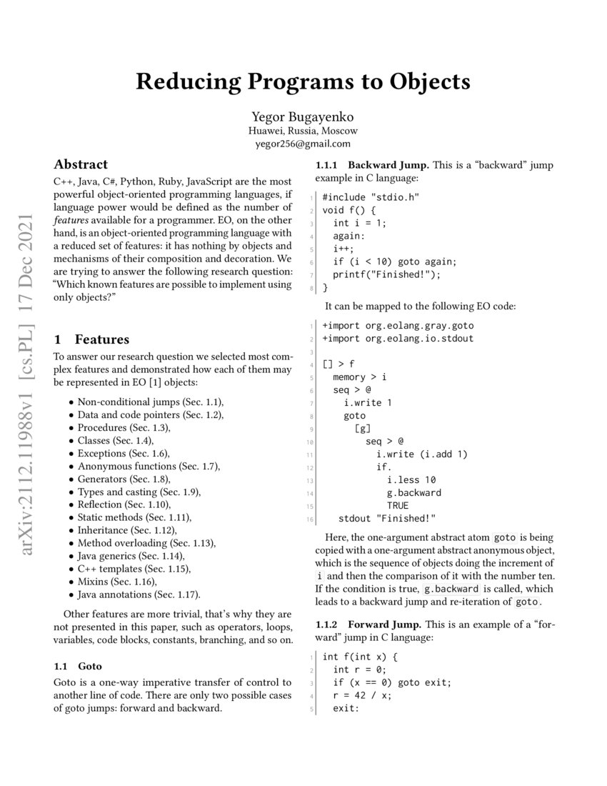 Reducing Programs to Objects | DeepAI