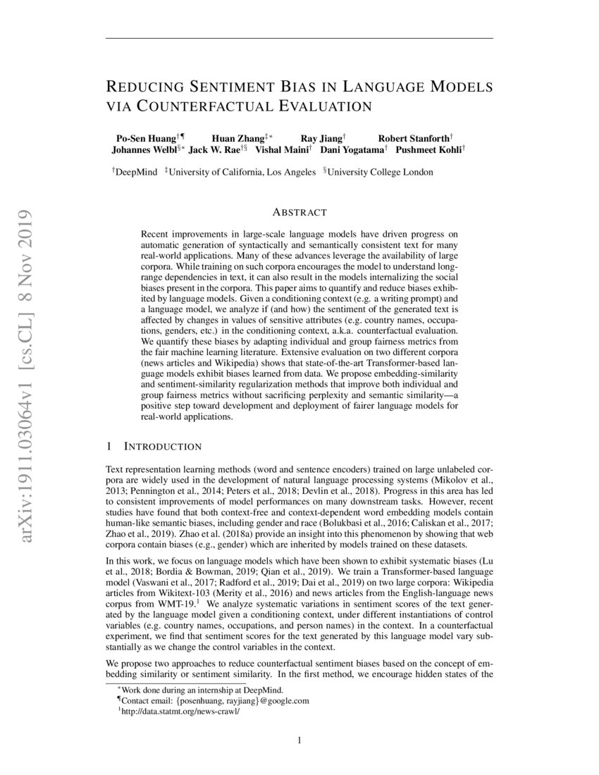 Reducing Sentiment Bias In Language Models Via Counterfactual