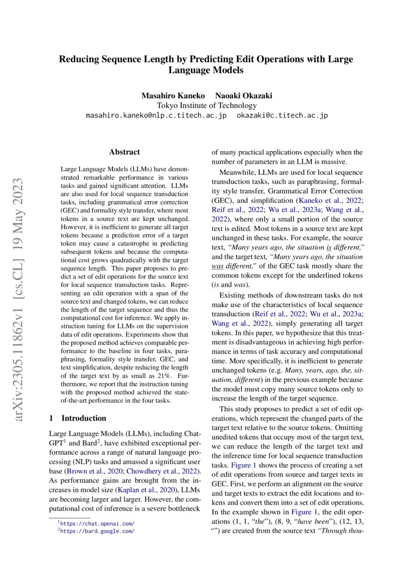 Reducing Sequence Length By Predicting Edit Operations With Large Language Models Deepai