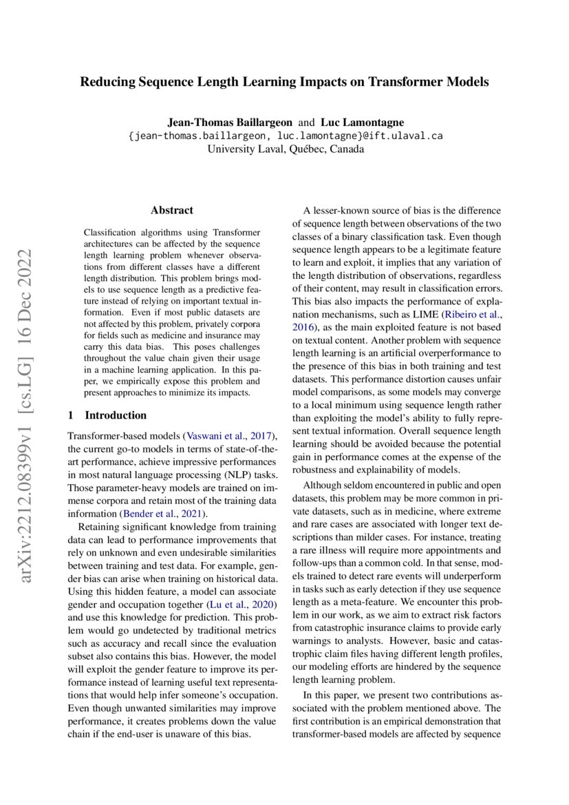 Reducing Sequence Length Learning Impacts on Transformer Models | DeepAI