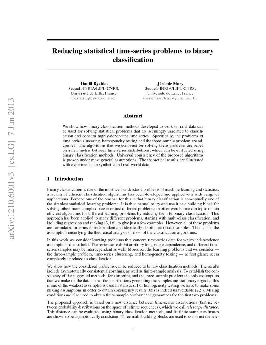Reducing statistical time-series problems to binary classification | DeepAI