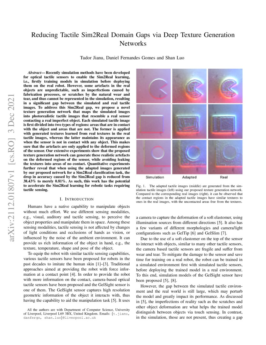 Reducing Tactile Sim2real Domain Gaps Via Deep Texture Generation Networks Deepai