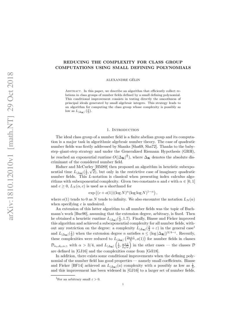 Reducing The Complexity For Class Group Computations Using Small Defining Polynomials Deepai 