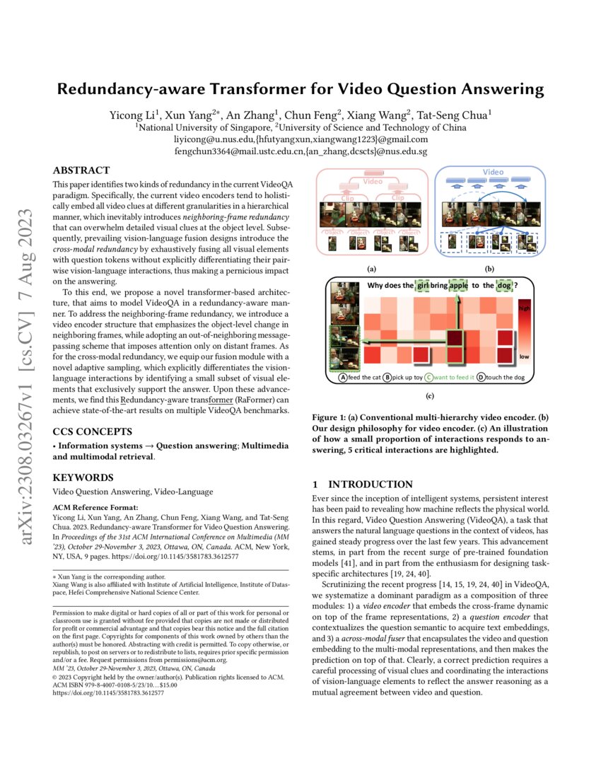 Redundancy-aware Transformer for Video Question Answering | DeepAI