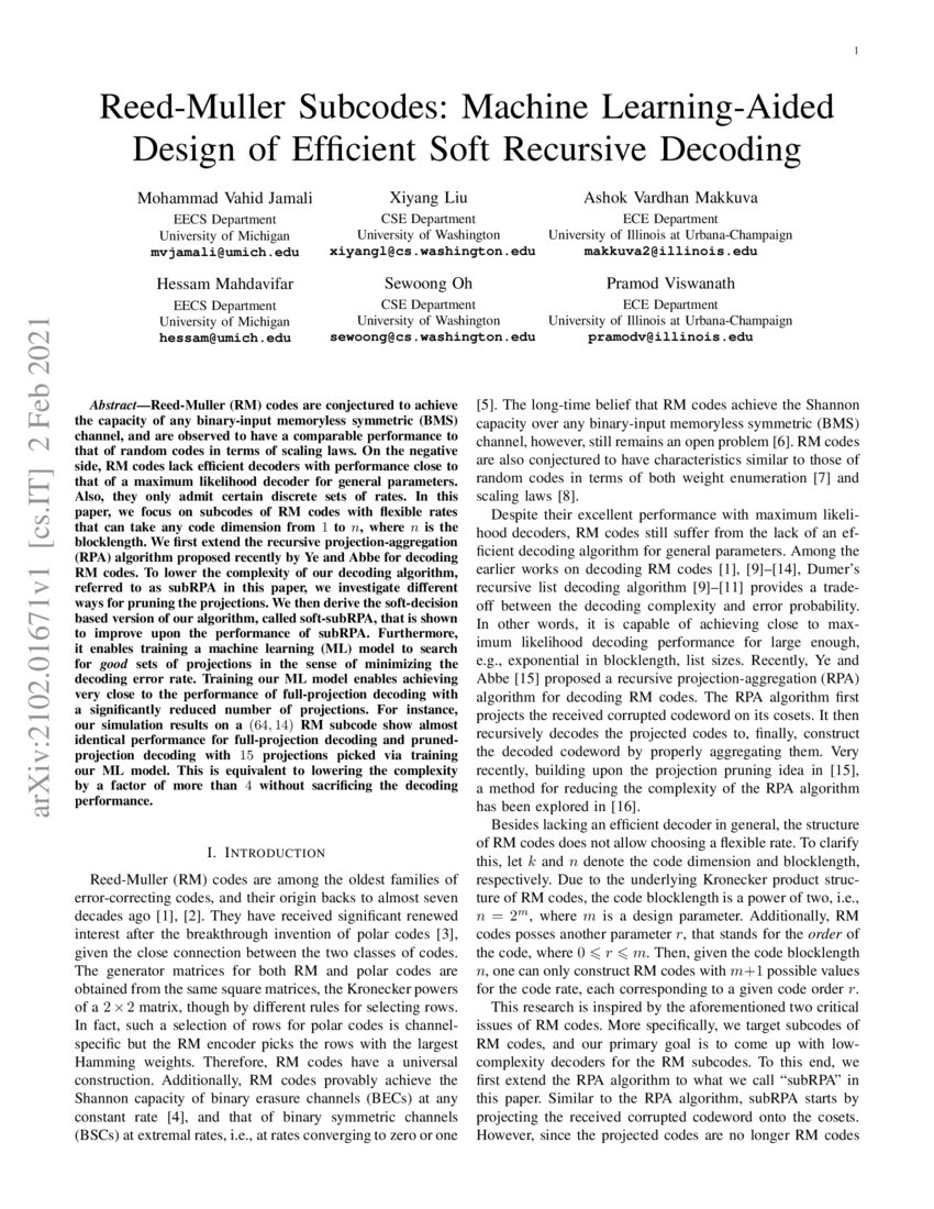 Reed Muller Subcodes Machine Learning Aided Design Of Efficient Soft Recursive Decoding Deepai