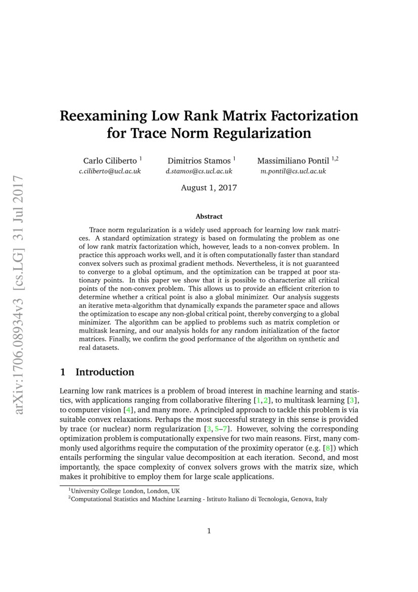 Reexamining Low Rank Matrix Factorization For Trace Norm Regularization Deepai