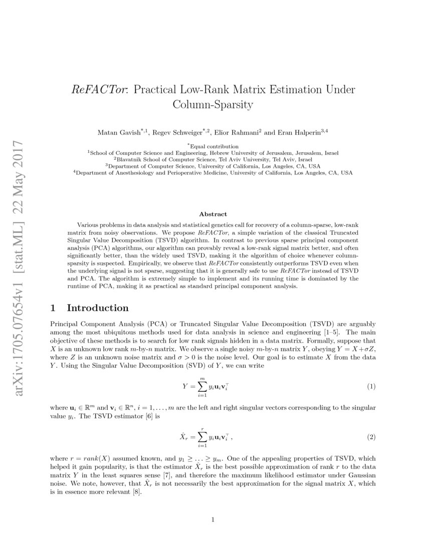 ReFACTor: Practical Low-Rank Matrix Estimation Under Column-Sparsity | DeepAI
