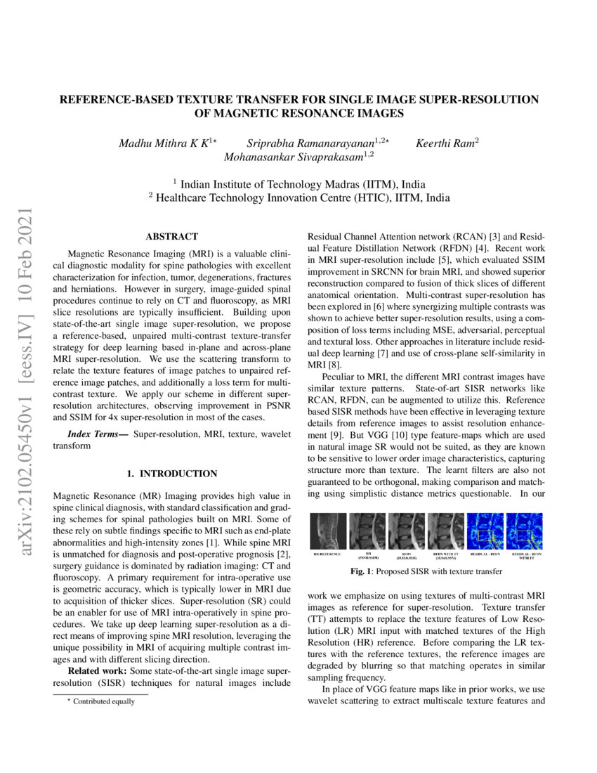 Reference-based Texture transfer for Single Image Super-resolution of Magnetic Resonance images ...
