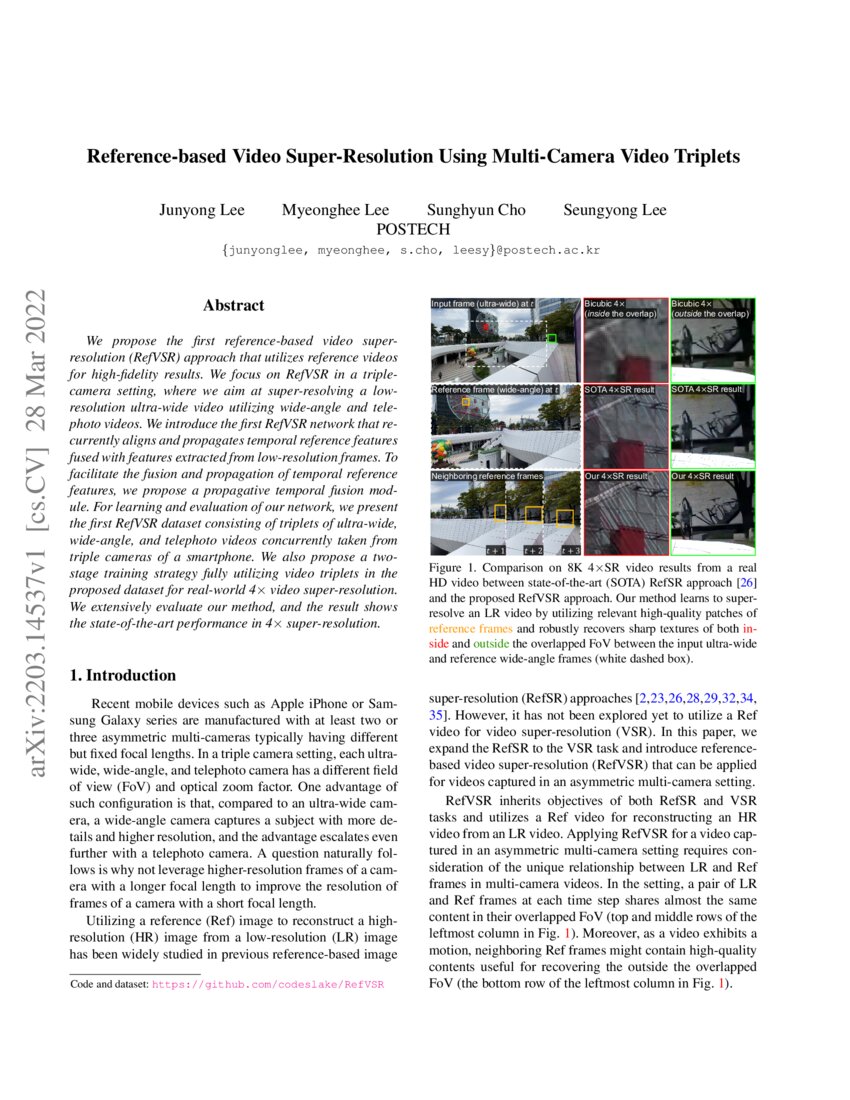 Reference-based Video Super-Resolution Using Multi-Camera Video ... Reference-based Video Super-Resolution Using Multi-Camera Video ...