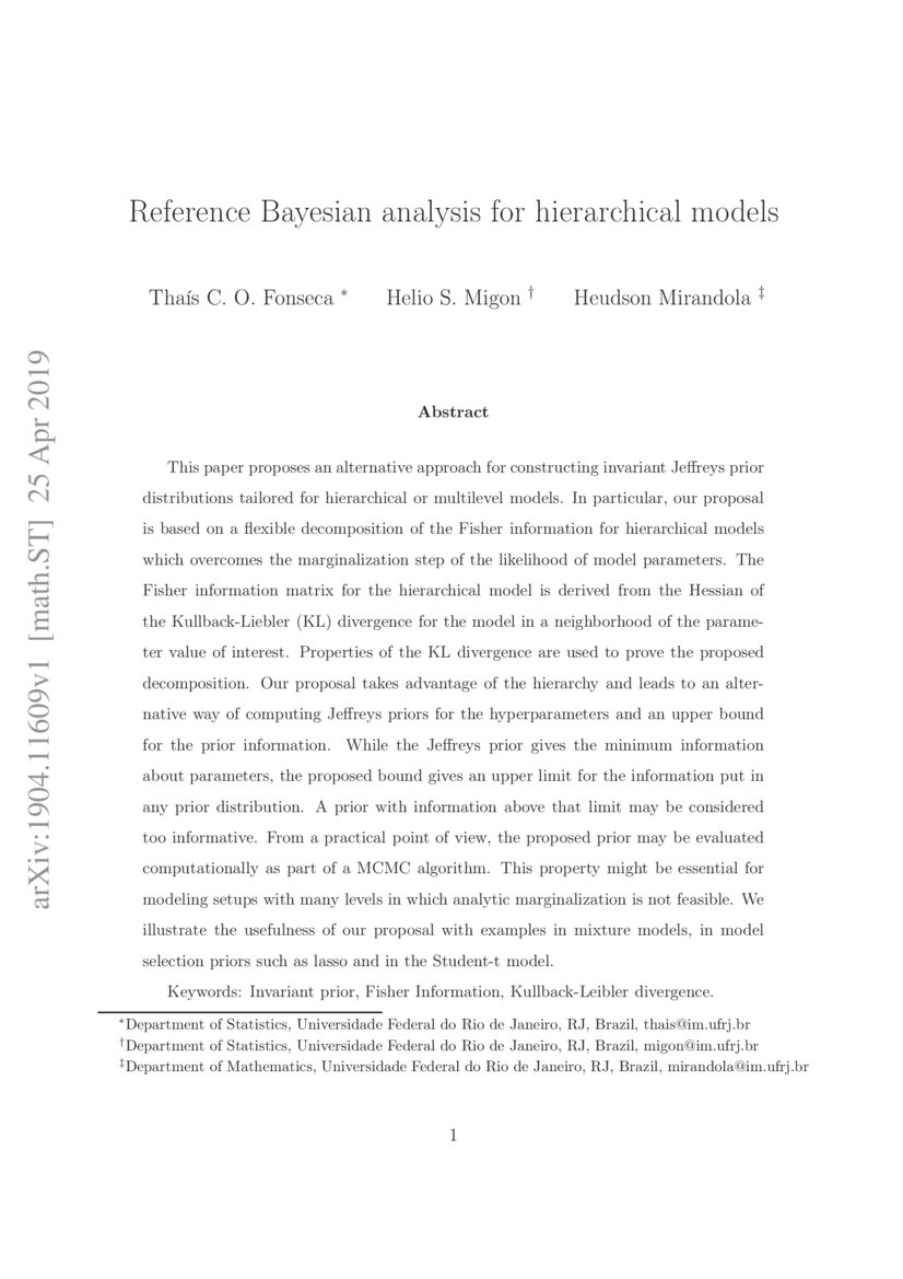 Reference Bayesian Analysis For Hierarchical Models Deepai