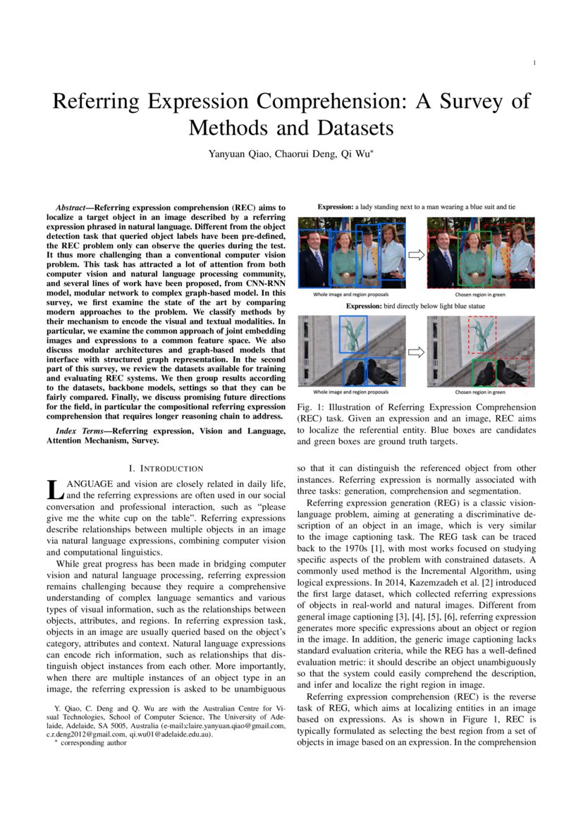 Referring Expression Comprehension: A Survey of Methods and Datasets | DeepAI