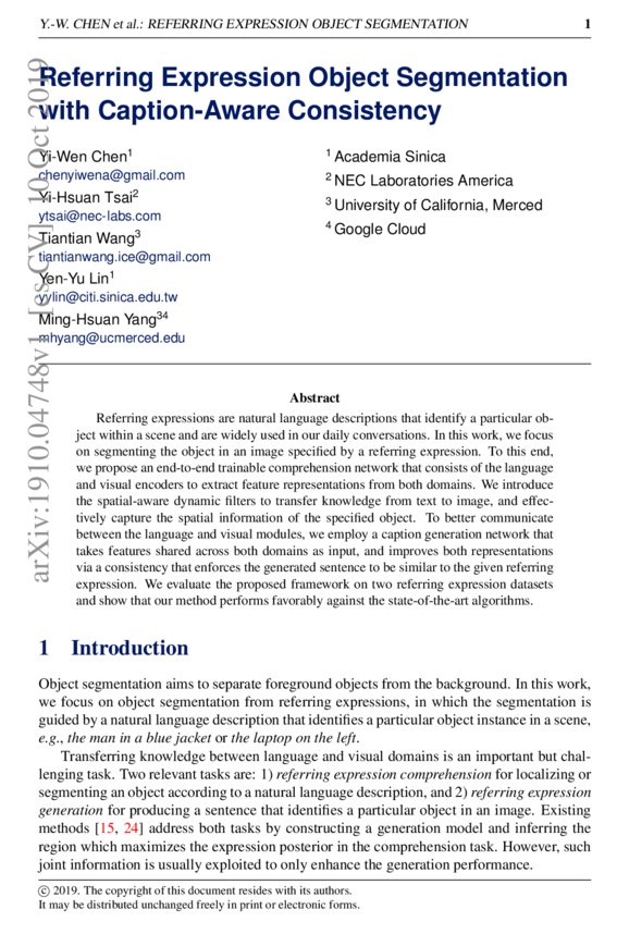 Referring Expression Object Segmentation With Caption Aware Consistency Deepai